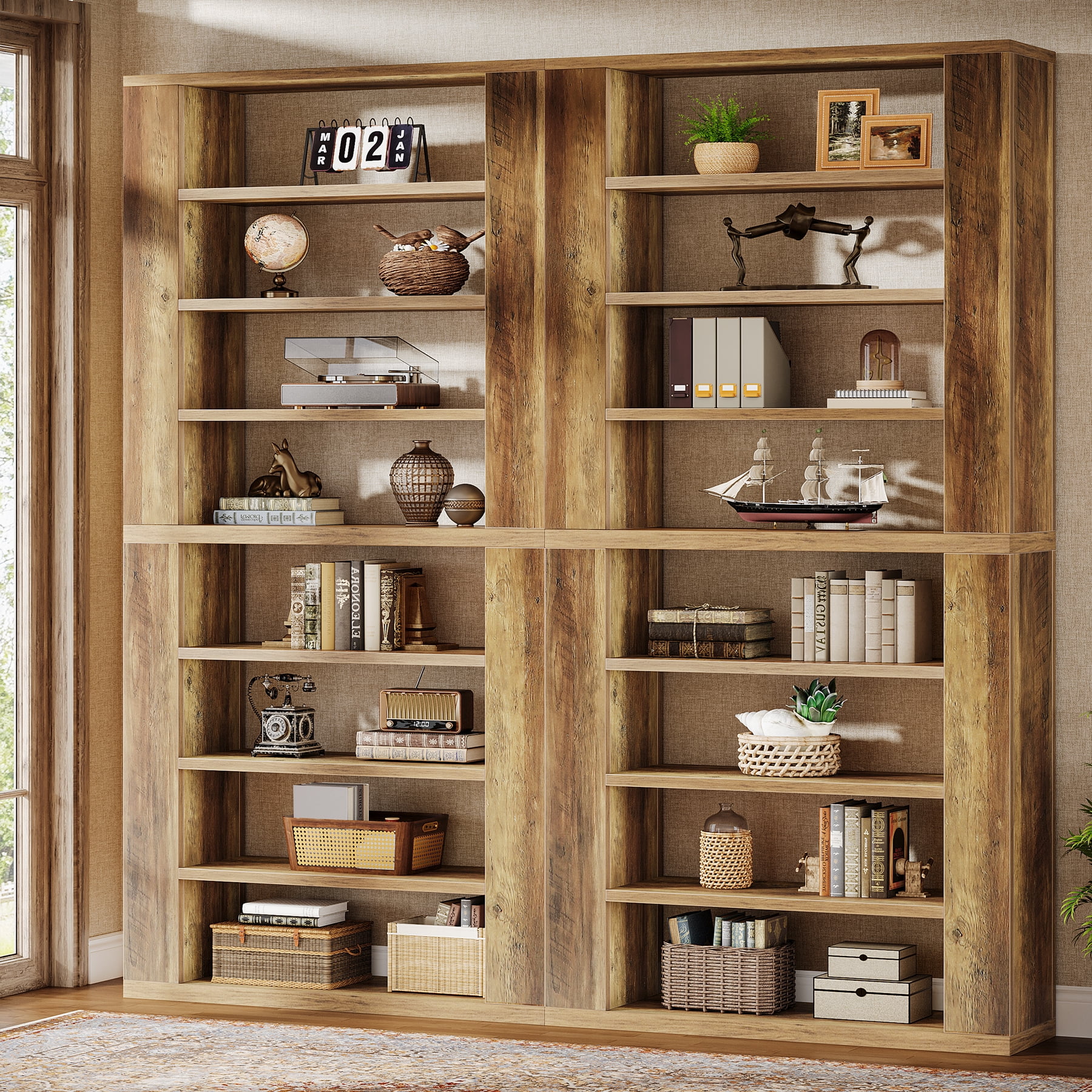 Tribesigns 9-Tier Farmhouse Bookcase Set of 2, 80" Tall Bookshelf with ...