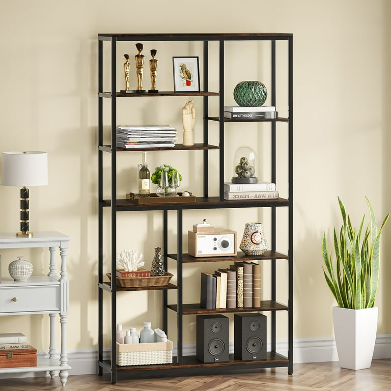 Tribesigns 9 Tier Tall Bookcase with Open Shelves 79 in. 10 Cubes Etagere Shelving Unit Wood and Metal Display Shelf Storage Shelves