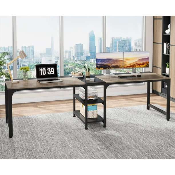 Tribesigns 90.55'' Double-Person Computer Desk with Shelves, Ergonomic ...
