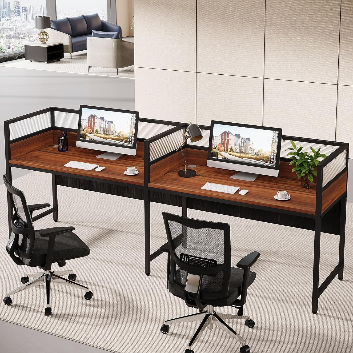 Tribesigns 94.48" Spacious Two-Person Office Desk with Privacy Panel ...