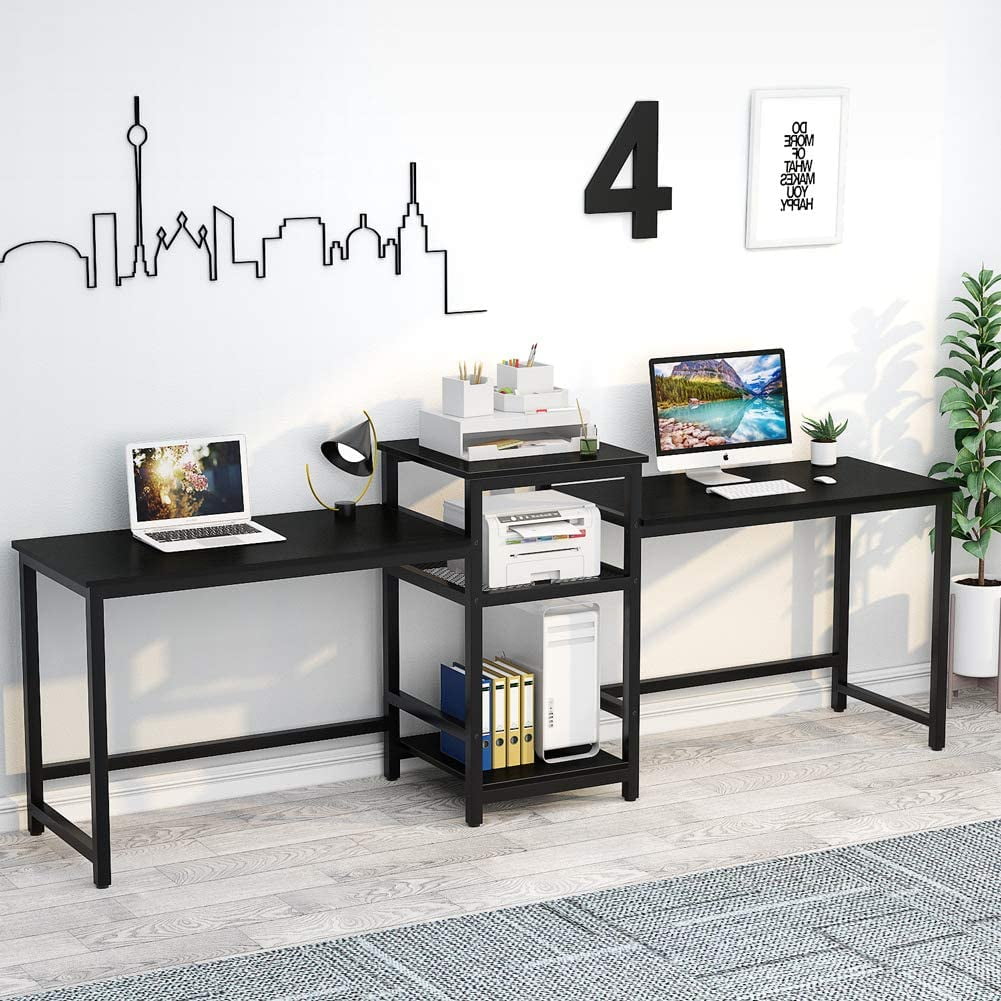 Tribesigns 2 Person Computer Dual Workstation Desk with Storage Shelves ...