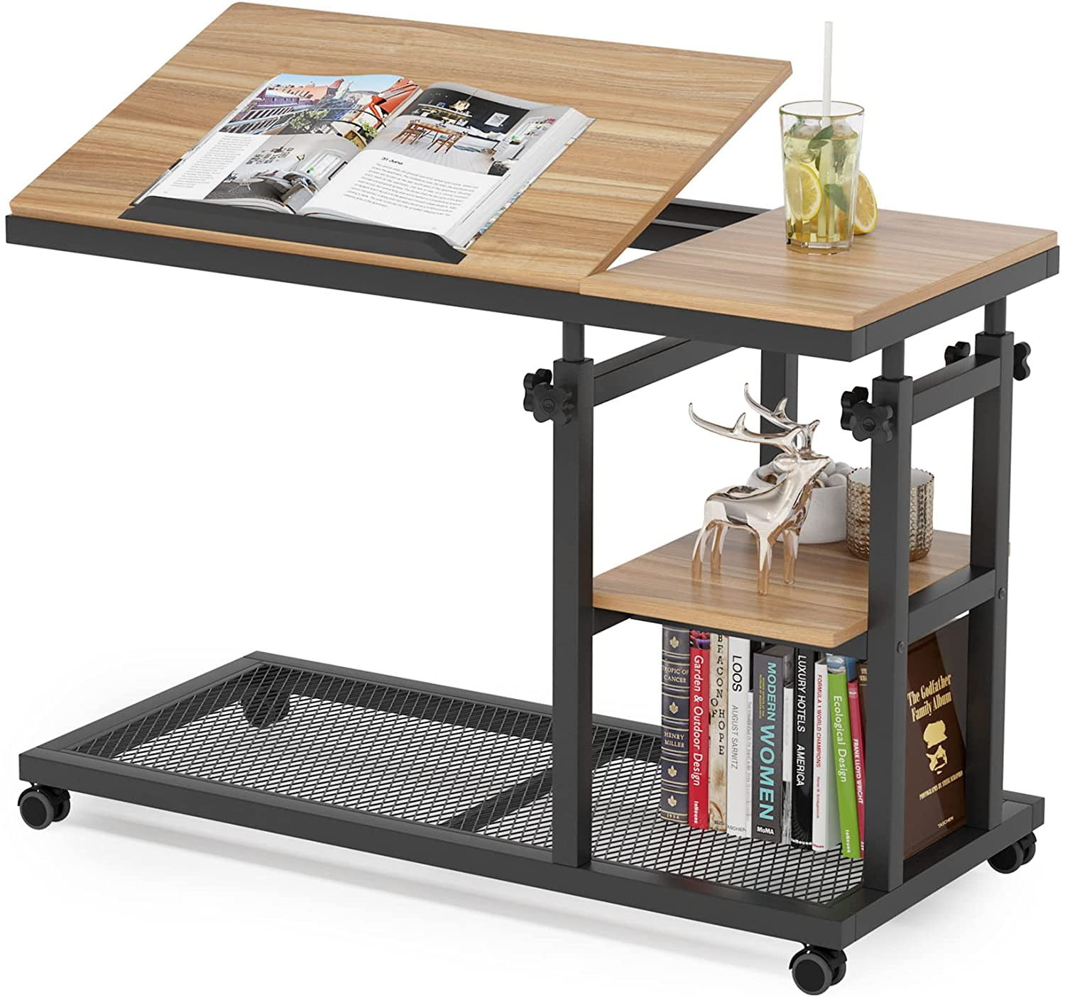 Tribesigns Adjustable Laptop C Table with Wheels: Mobile, Tiltable ...