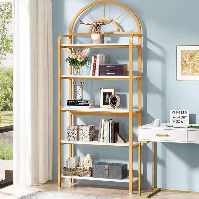 Tribesigns Arched Bookshelf 5 Tier Bookcase, Freestanding Tall Display ...