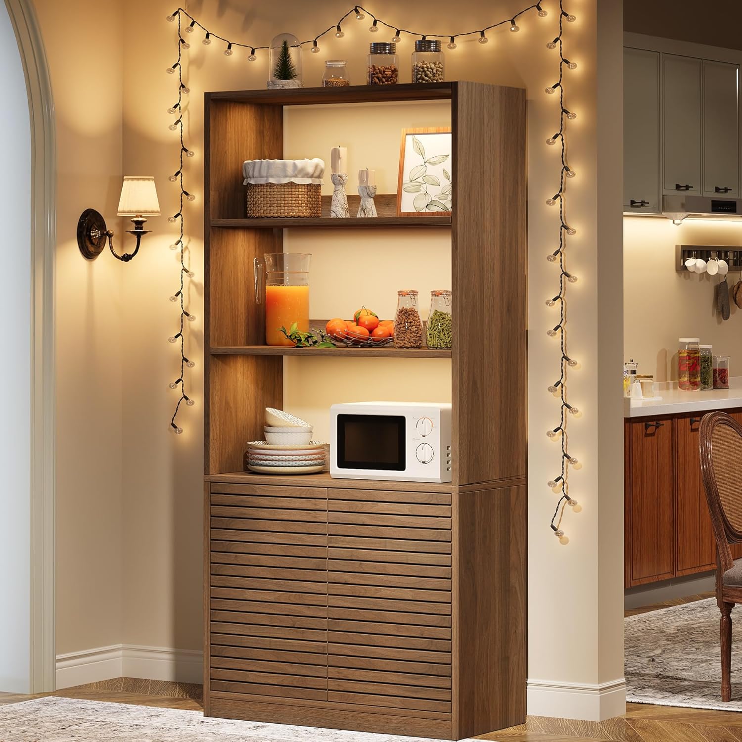 Tribesigns Baker's Rack with with Shutter Doors, 68" Kitchen Microwave Stand with Storage ...