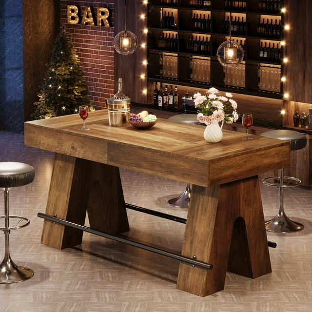 Tribesigns 63-Inch Bar Height Pub Table with Metal Footrest, Counter ...