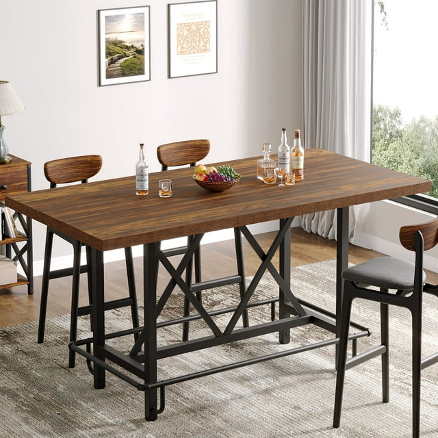 Tribesigns Bar Table, Industrial Counter Height Pub Table with Metal ...