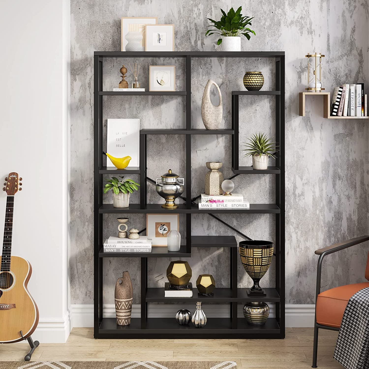 Tribesigns 9-Tier Metal Bookshelf, 5.9FT Tall Black Bookcase with Open ...