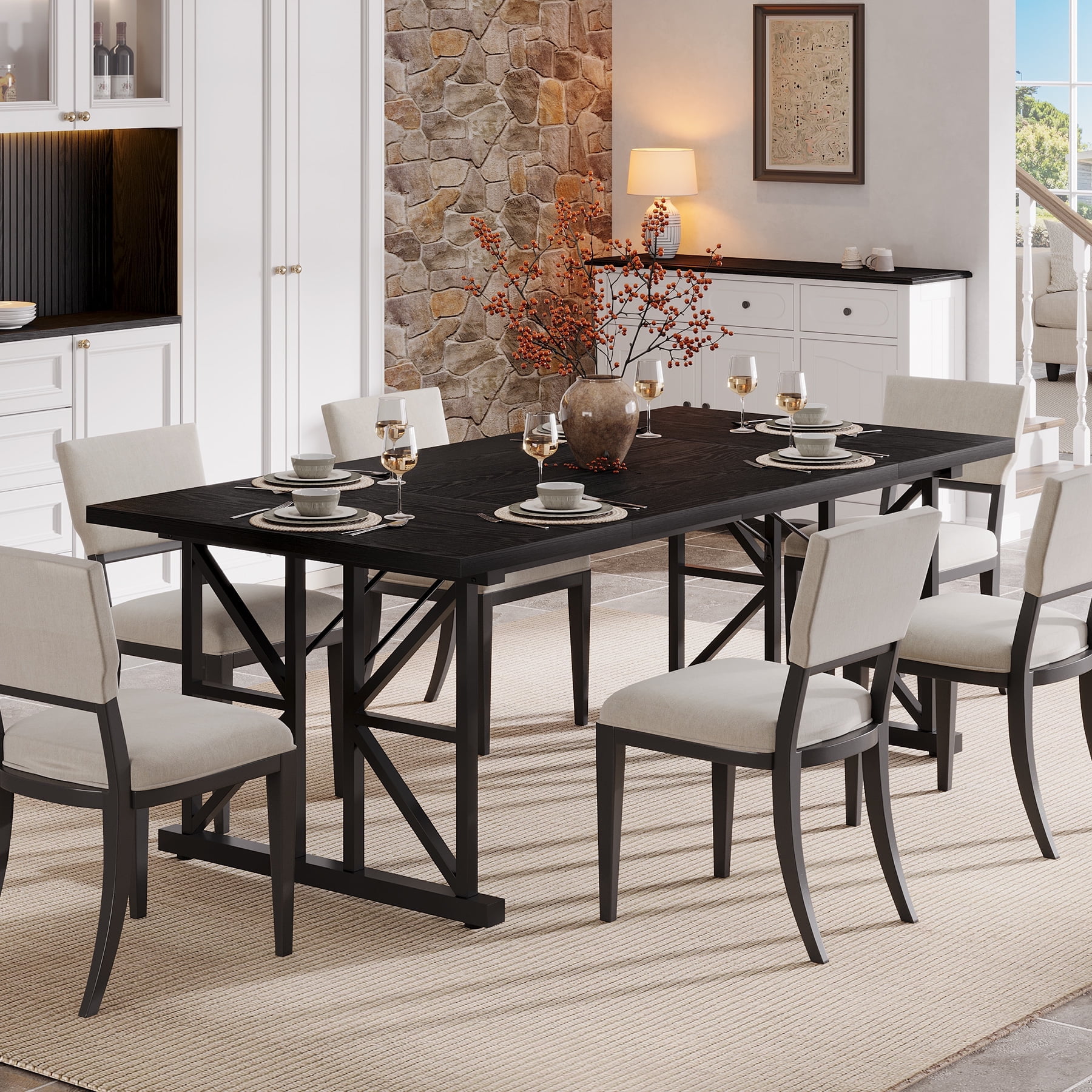 Tribesigns Black Dining Table for 4-6, 63-Inch Wooden Rectangle Kitchen ...