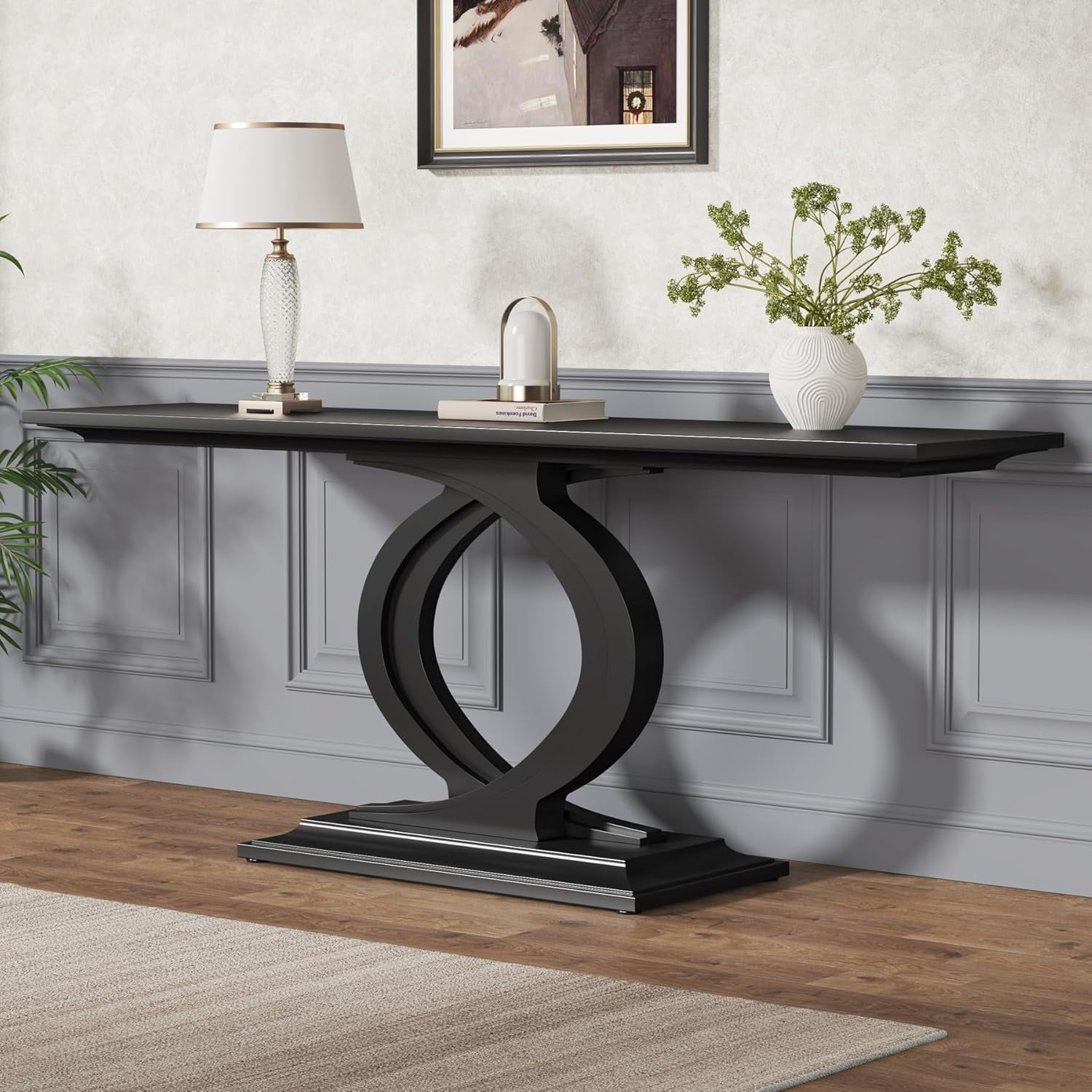 Tribesigns Black Farmhouse Console Table for Living Room, 59" Console ...