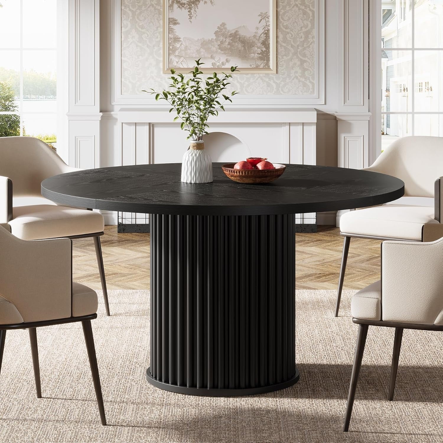Tribesigns Black Round Dining Table for 4-6 People, 47.24-Inch Circle ...