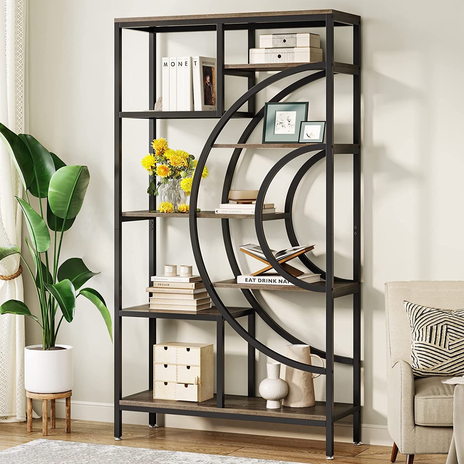 Tribesigns 71 inches Tall Wood Bookcases, Industrial 8-Shelf Etagere ...