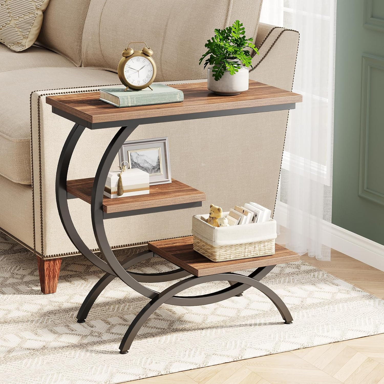 Tribesigns Contemporary C-Shaped End Table, 3-Tier Storage Shelves ...