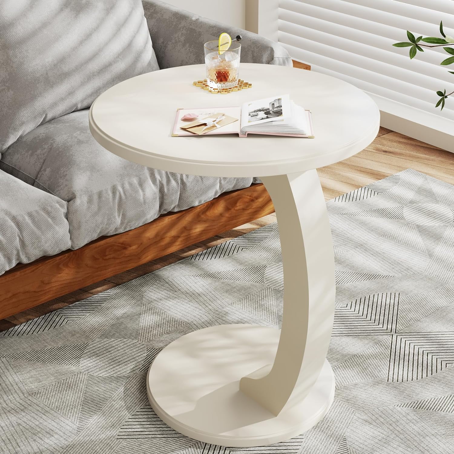 Tribesigns C-Shaped End Table, Mid-Century Wooden Round Side Table for ...