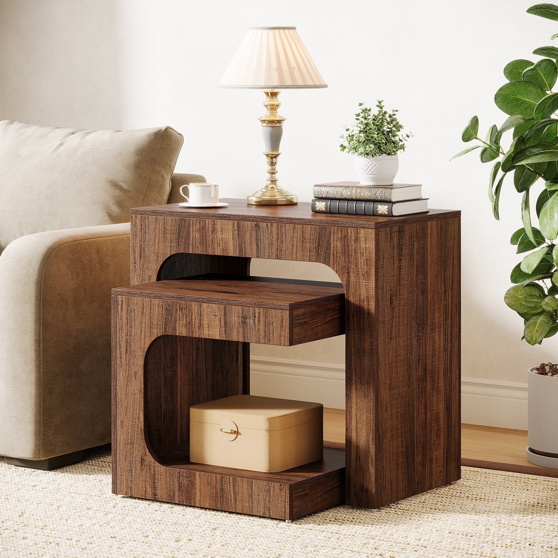 Tribesigns C-Shaped End Table Set, Nesting Nightstands Night Stand Set ...