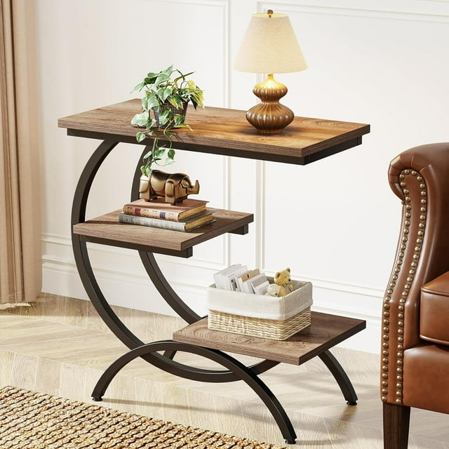 Tribesigns 3-Tier Industrial Style C-Shaped End Table, Compact Side ...