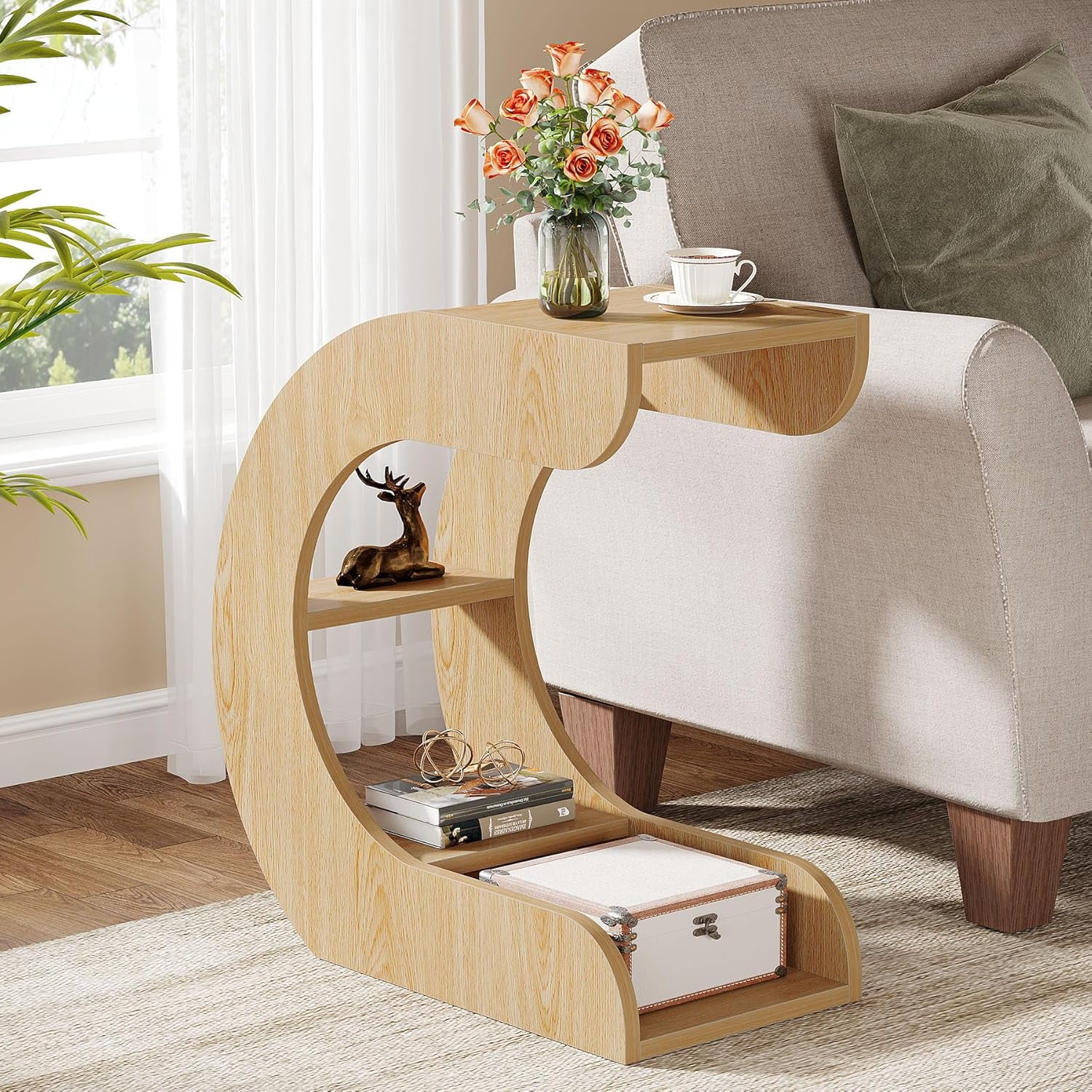 Tribesigns C-Shaped Table for Couch, Small 4-Tier End Tables with ...