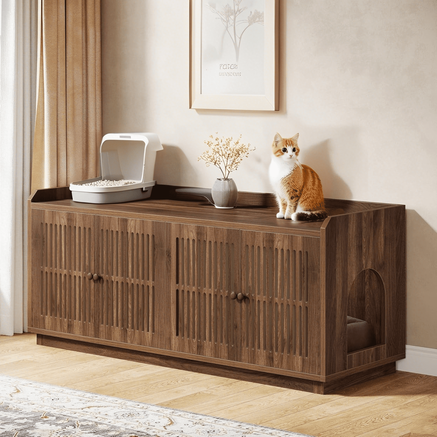 Tribesigns Cat Litter Box Enclosure, 55.1-Inch Extra Large Hidden ...