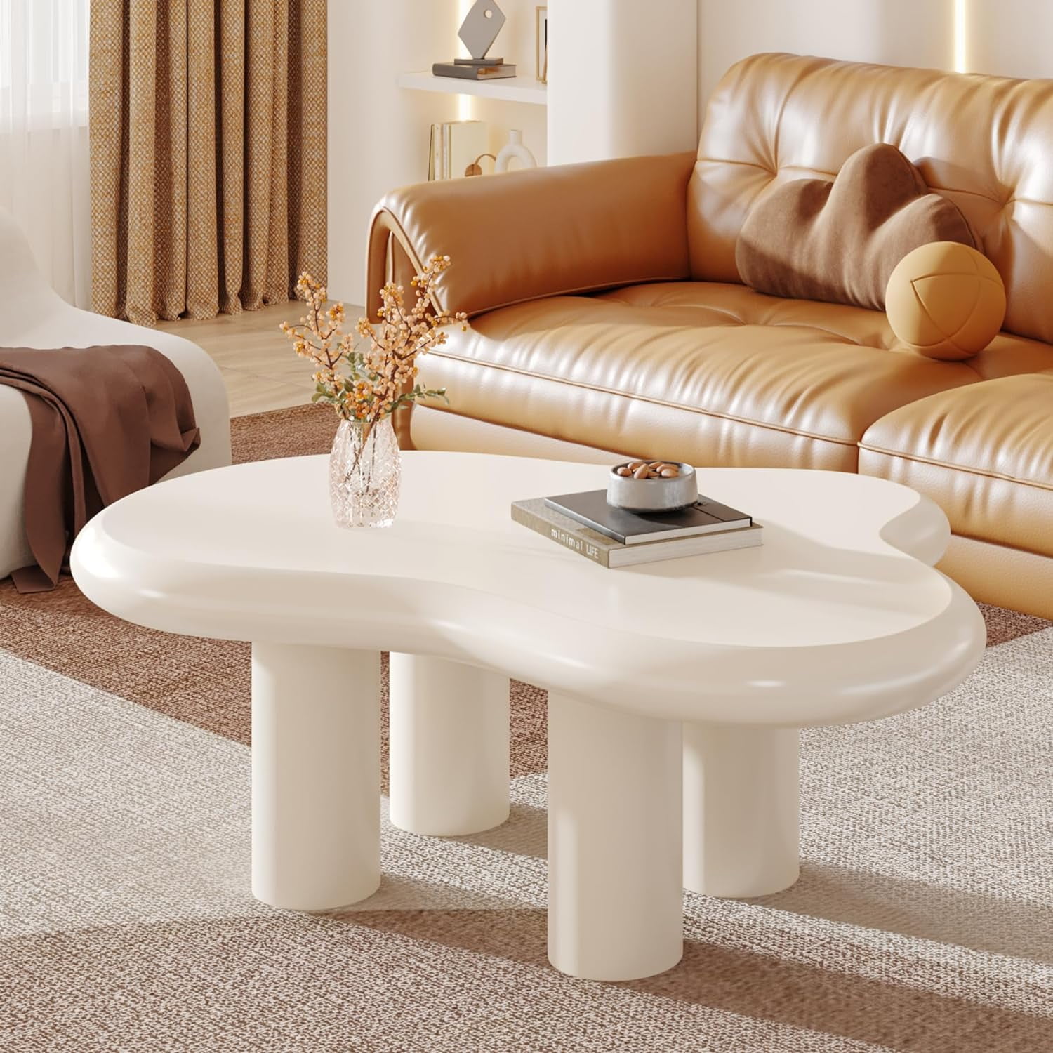 Tribesigns Cloud Coffee Table, Cute Cream Coffee Table with 4 Legs ...