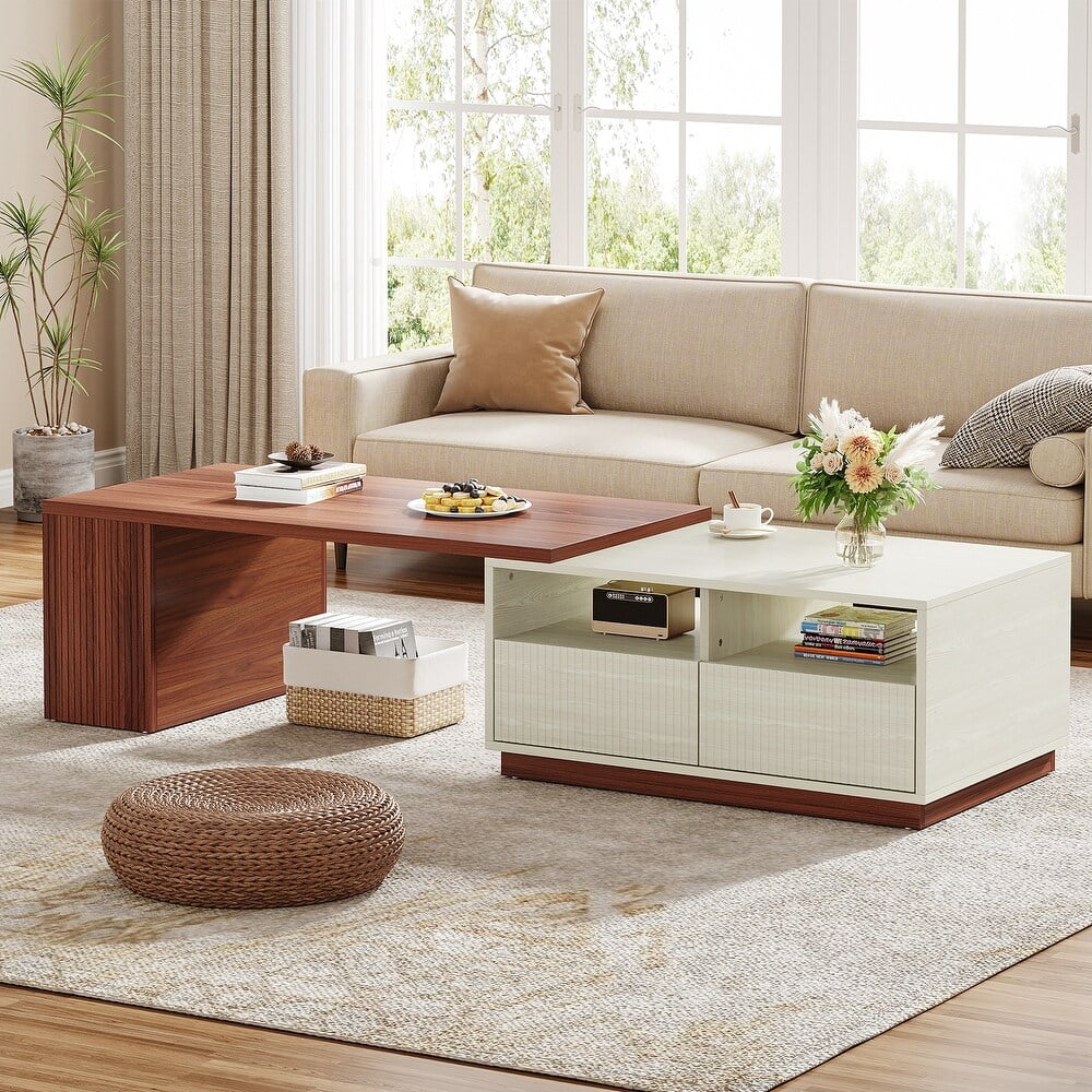 Tribesigns Coffee Table, Extendable Coffee Table with 2 Drawers and ...