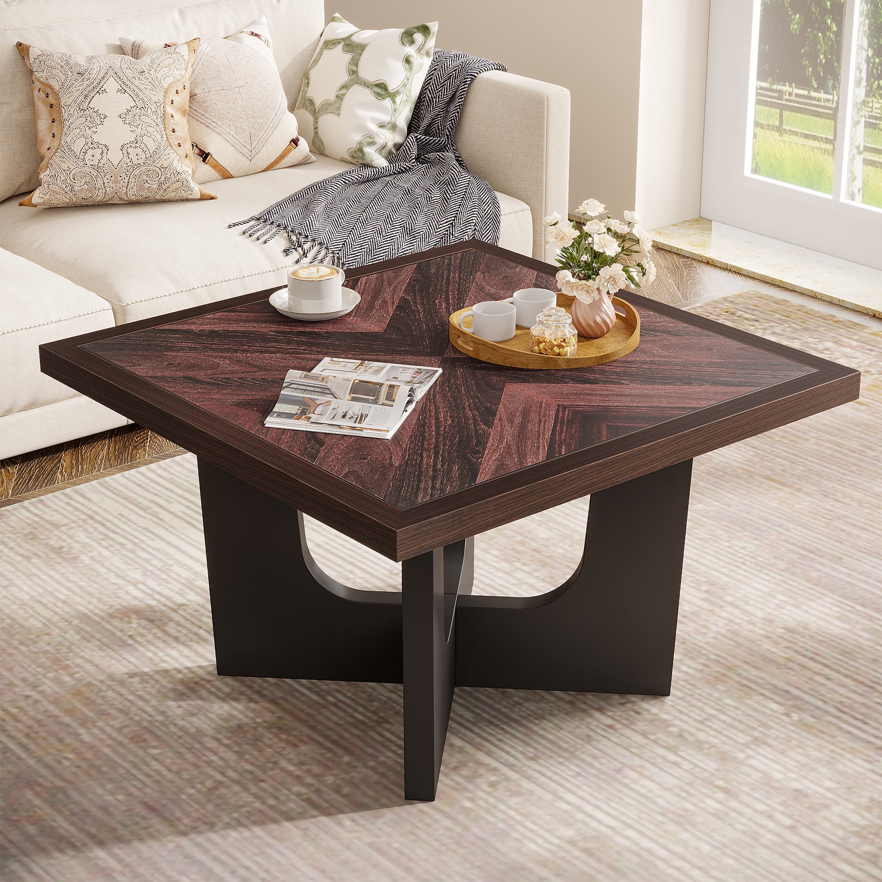 Tribesigns Coffee Table for Living Room, 32 inch Small Rustic Farmhouse ...