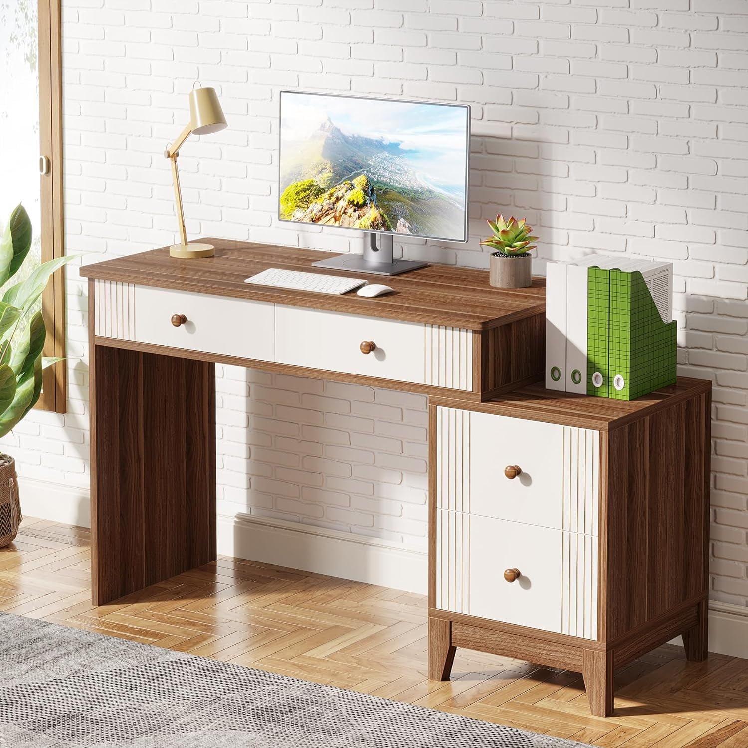 Tribesigns Computer Desk with 4 Drawers, 51-Inch Home Office Desks with ...