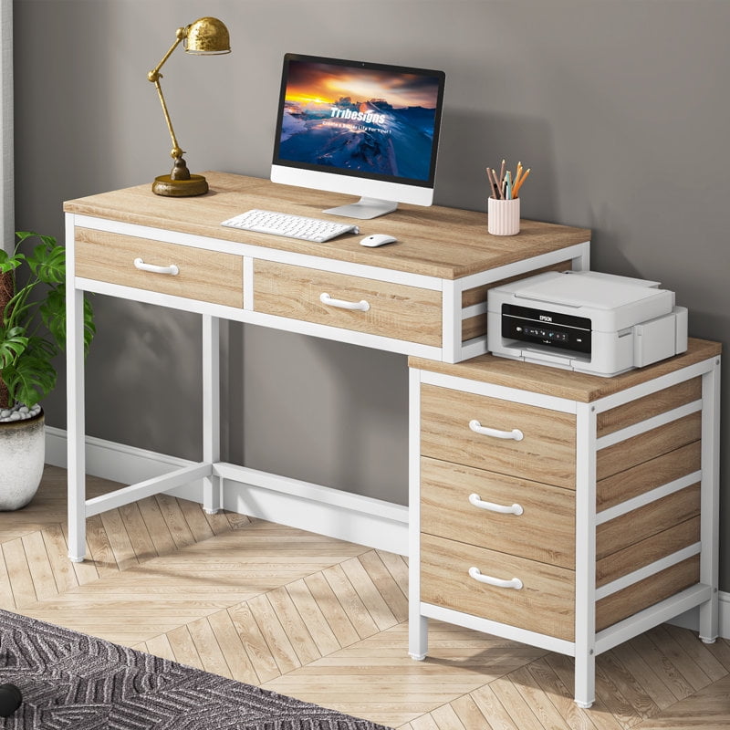 Tribesigns Computer Desk with 5 Drawers, Home Office Desks with ...