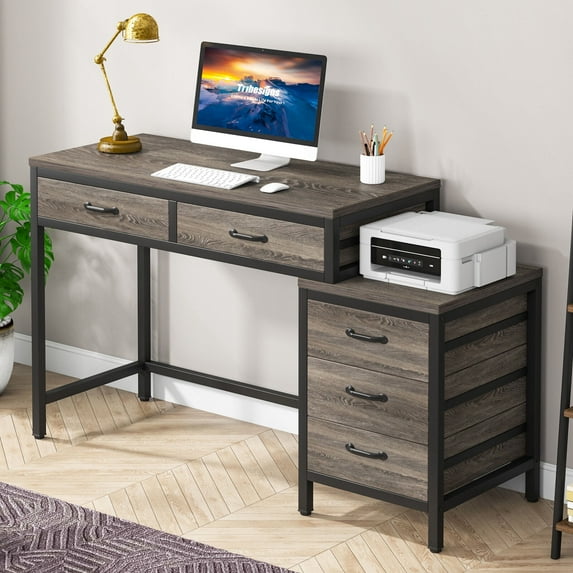 Tribesigns Computer Desk with 5 Drawers, Home Office Desks with ...