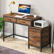 Tribesigns Solid Wood Computer Desk with 3 File Drawers and Storage ...