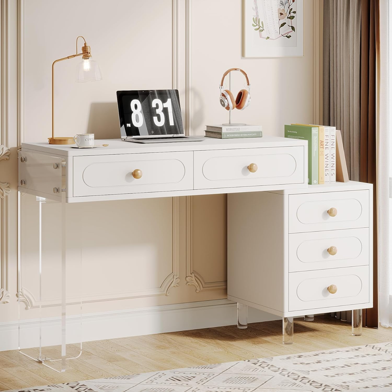 Tribesigns Computer Desk with 5 Drawers, Modern PC Desk with ...
