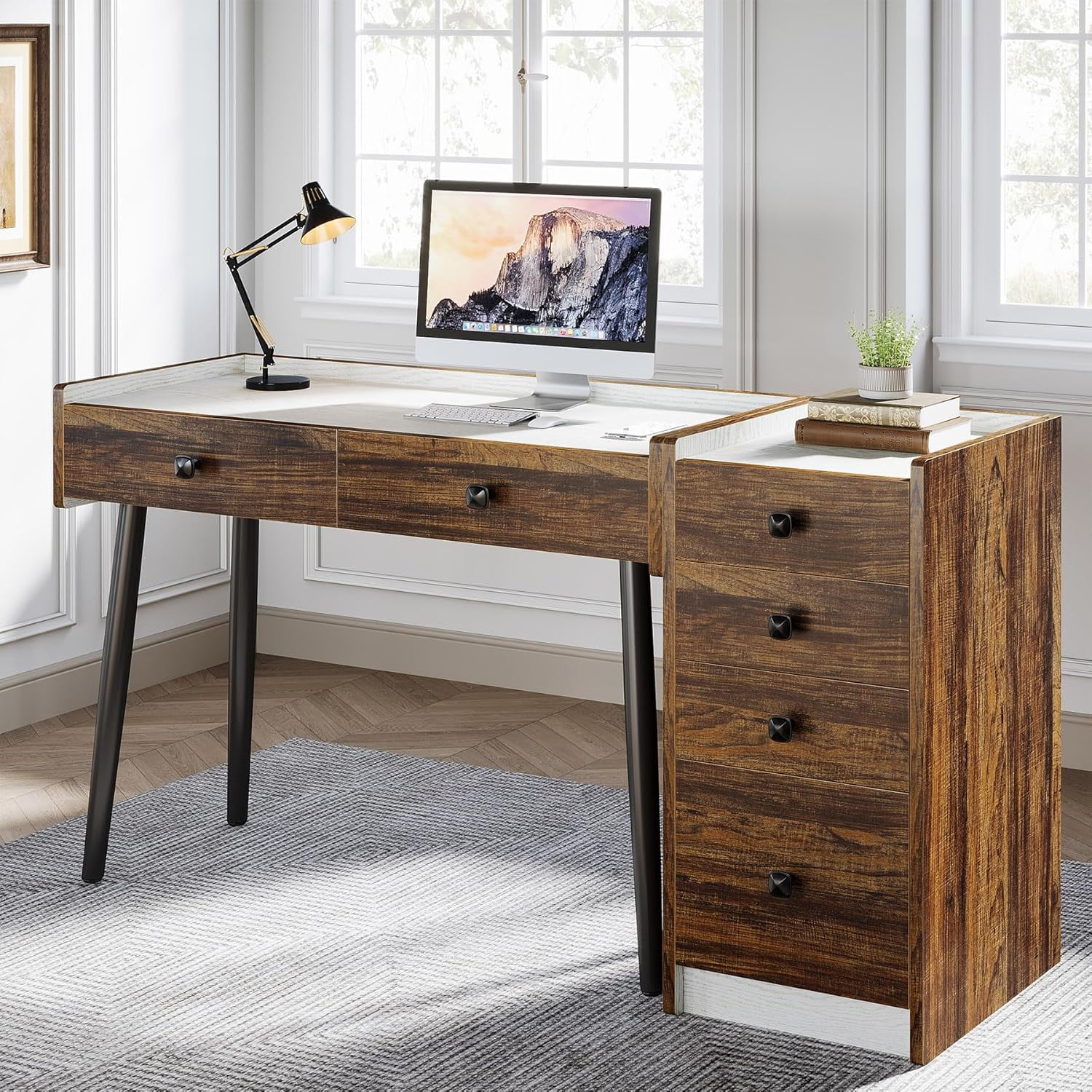 Tribesigns Computer Desk with File Cabinet, 55 Inch Home Office Desk ...