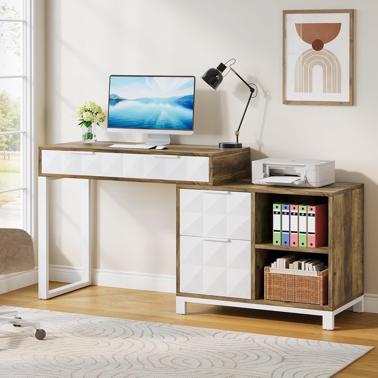 Tribesigns Computer Desk with File Drawer Cabinet, Reversible 4 Drawers ...