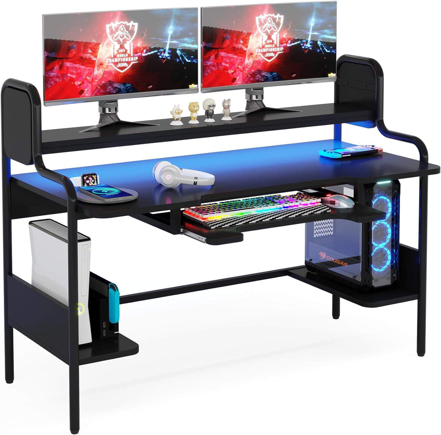 Tribesigns Computer Desk with LED Lights & Keyboard Tray, 55 Inches ...