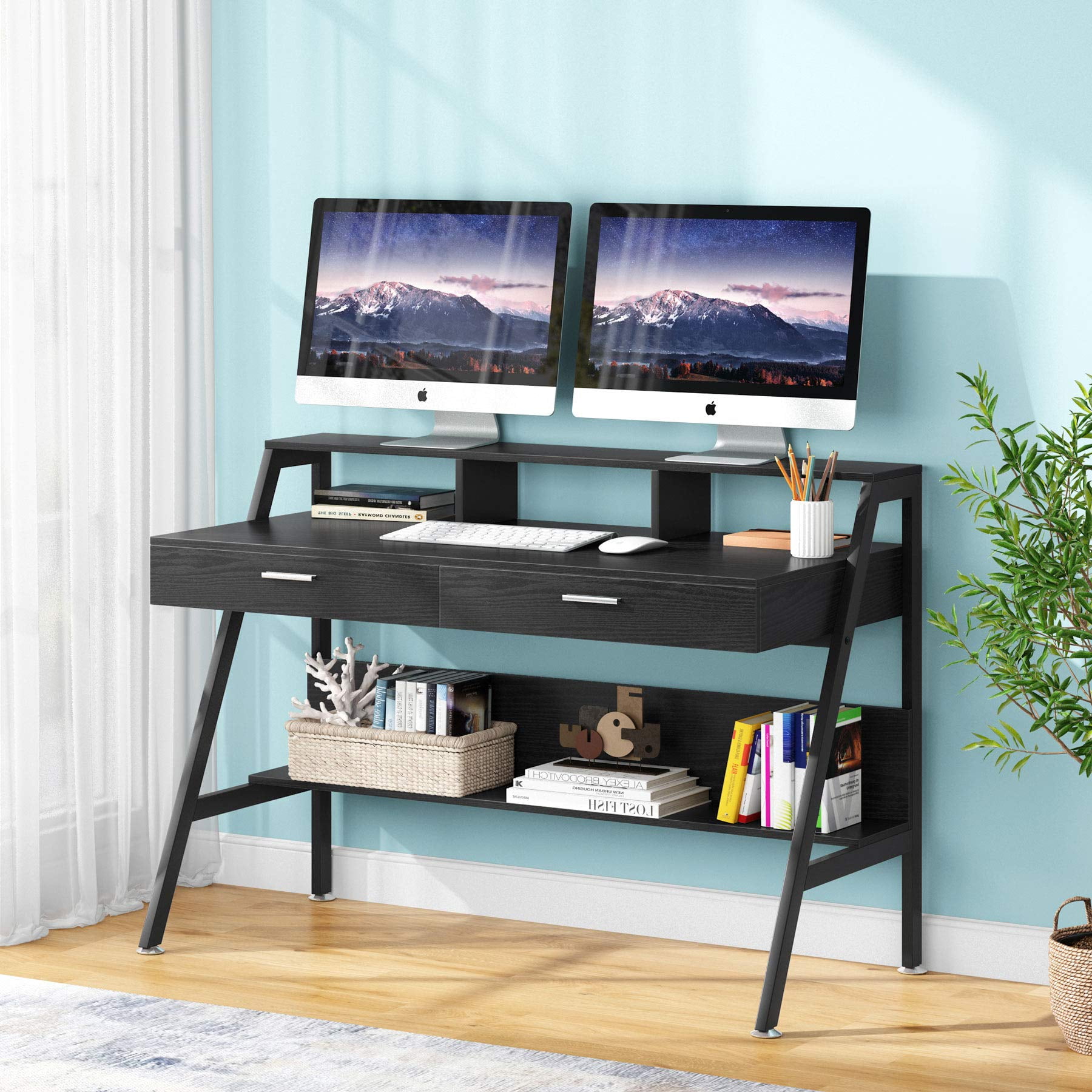 Tribesigns Computer Desk with 2 Drawers, 47 Inch Home Office Desk with ...