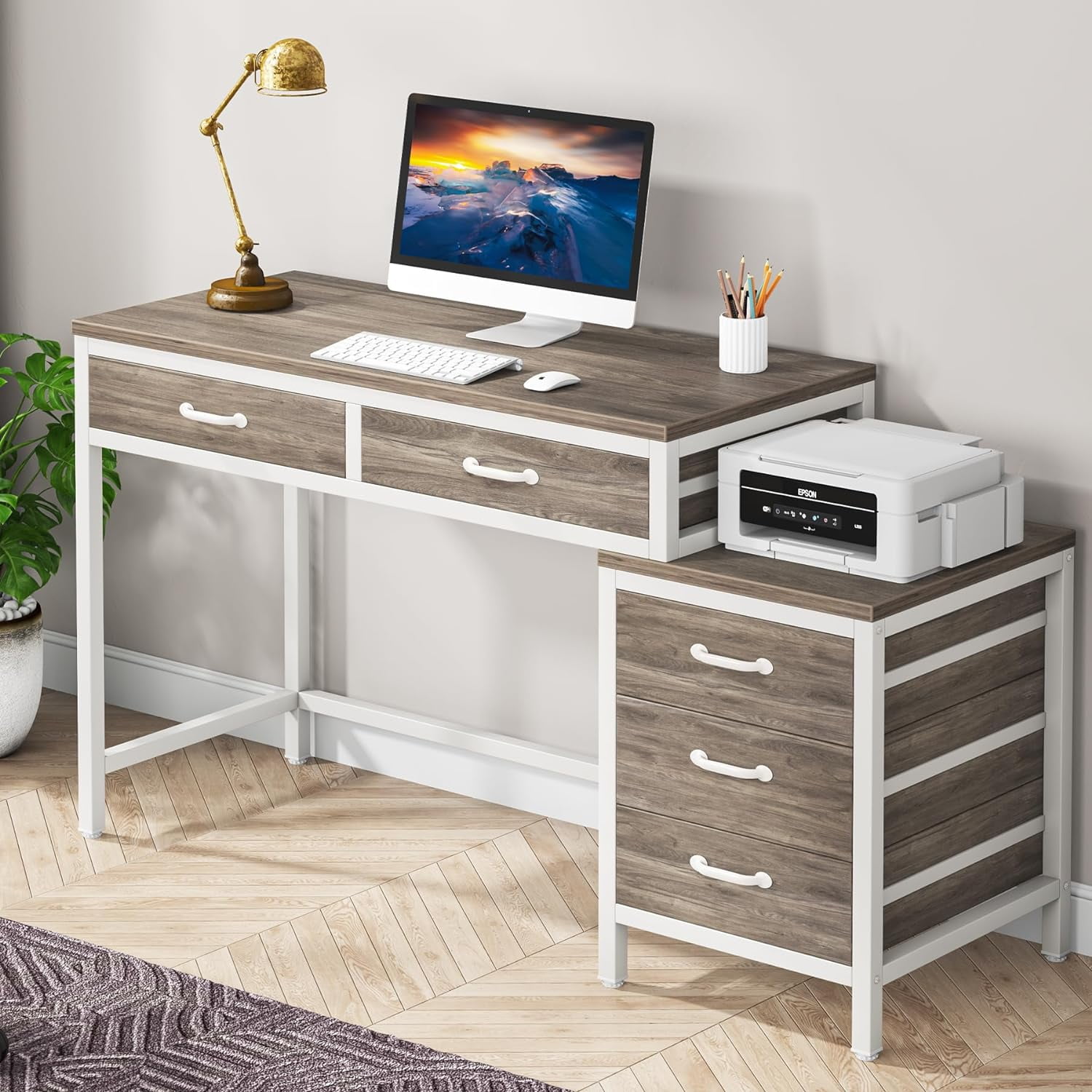 Tribesigns Computer Desk with 5 Drawers, Writing Desks Work Table with ...