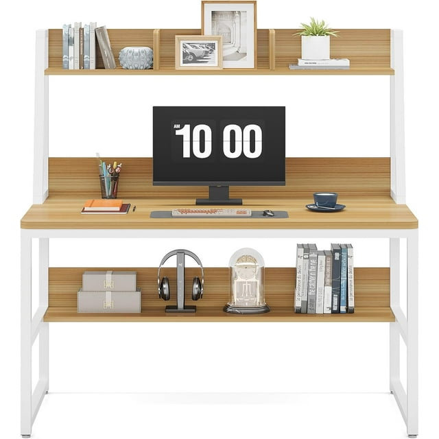 Tribesigns Computer Desk with Hutch, 47 inches Home Office Desk with ...