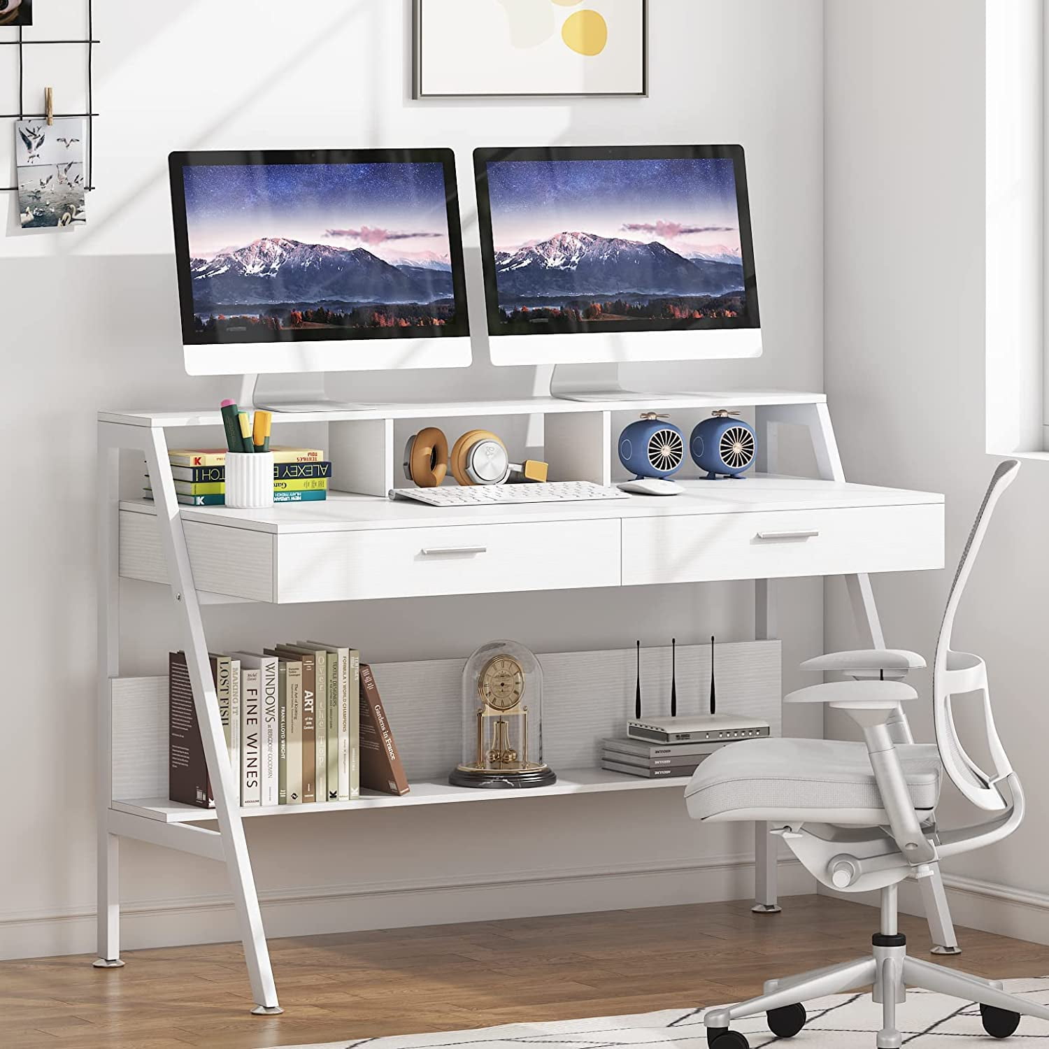 Tribesigns Computer Desk with Storage Shelf & Drawers, Modern 47 inch ...