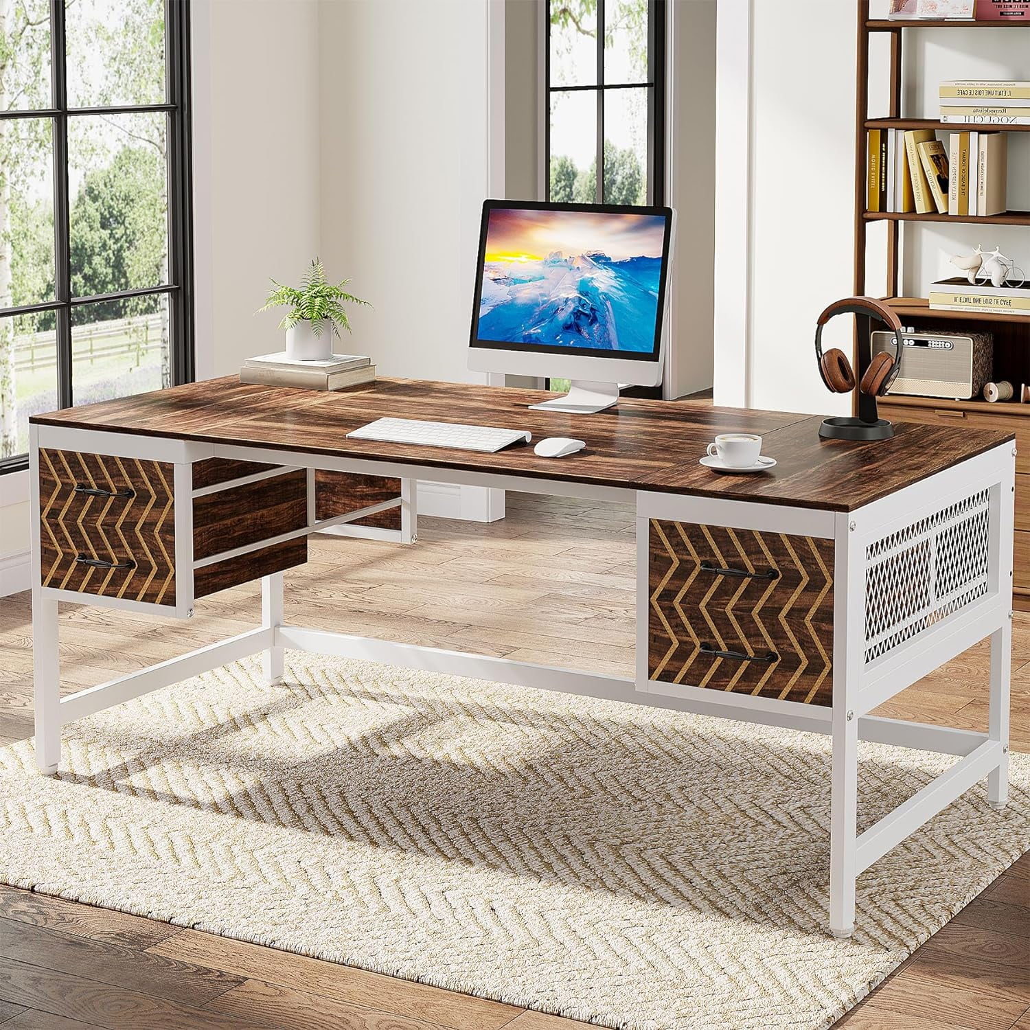Tribesigns Computer Executive Desk with 4 Drawers, Wood Farmhouse Adult ...