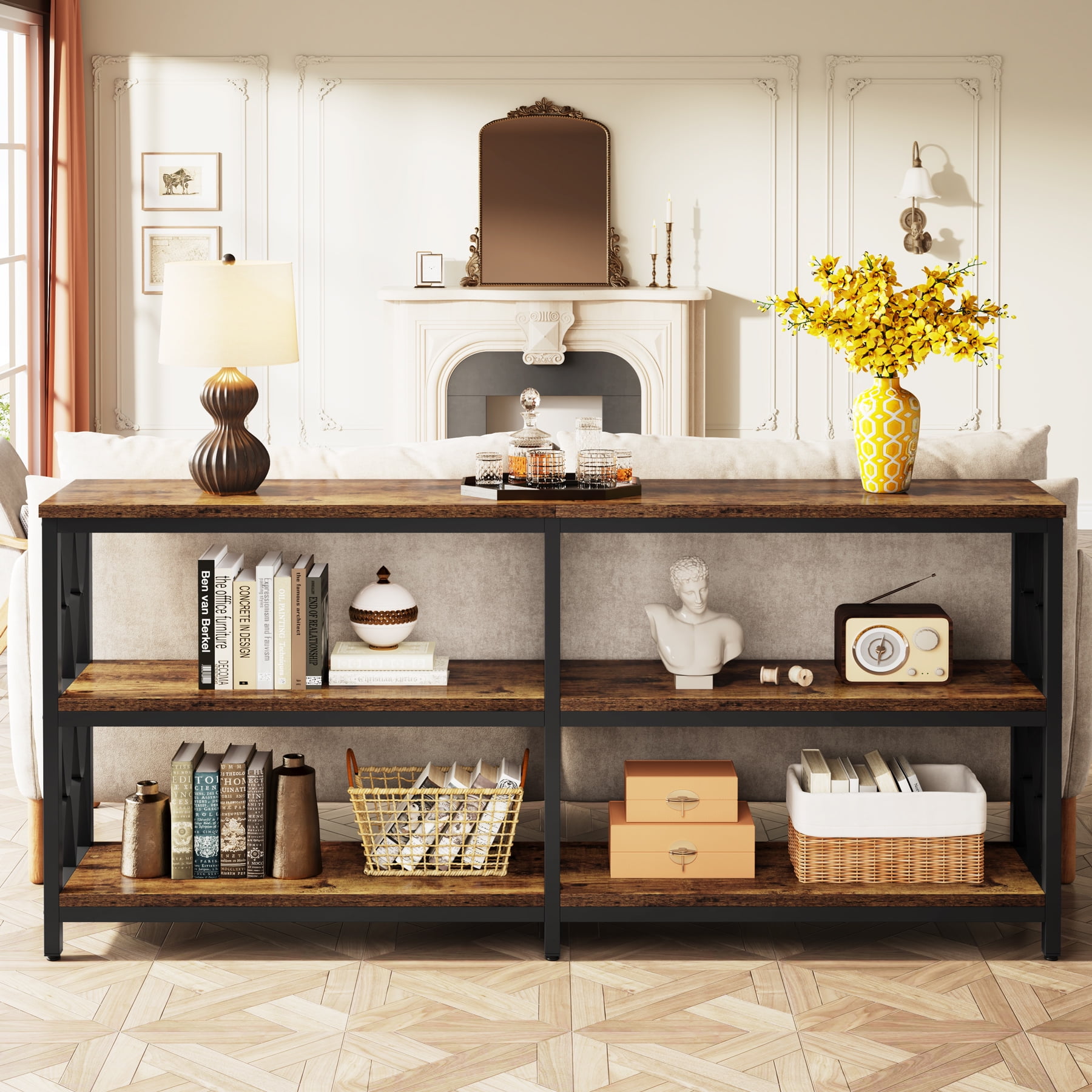 Tribesigns Console Table with Storage Shelves , 70.9" Industrial 3-Tier ...