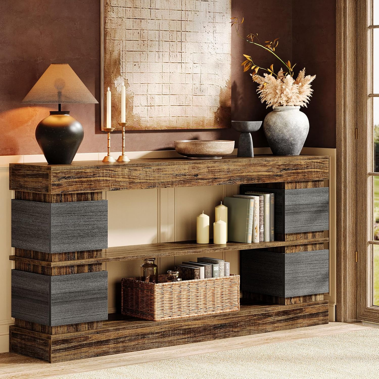 Tribesigns Console Table with Storage, 63" Wood Entryway Table, 3-Tier ...