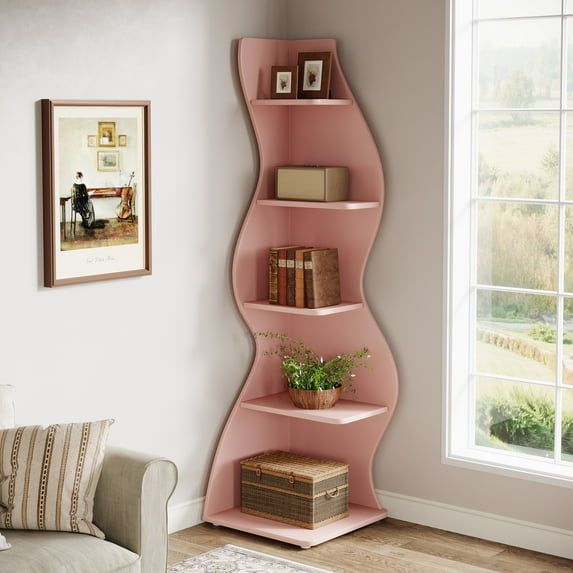 Tribesigns 5-Tier Wavy Corner Bookshelf – Modern Curved Display Shelf ...