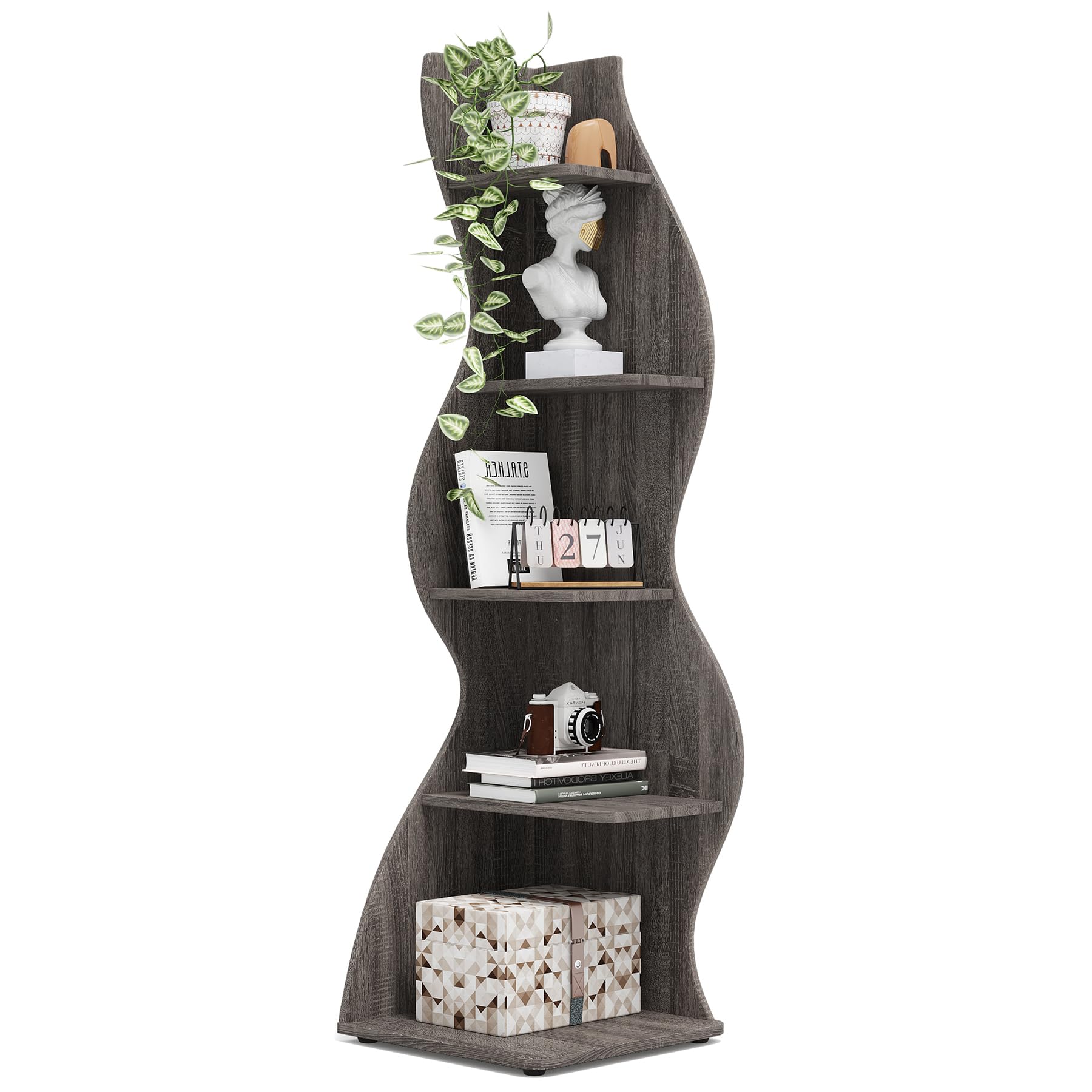 Tribesigns Corner Shelf, Modern 5-Tier Wall Corner Bookshelf, Stylish ...