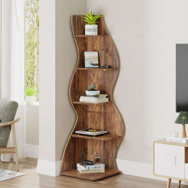 Tribesigns Corner Shelf Rustic 5 Tier Wall Corner Bookshelf Stylish Corner Small Bookcase Storage Rack Plant Stand