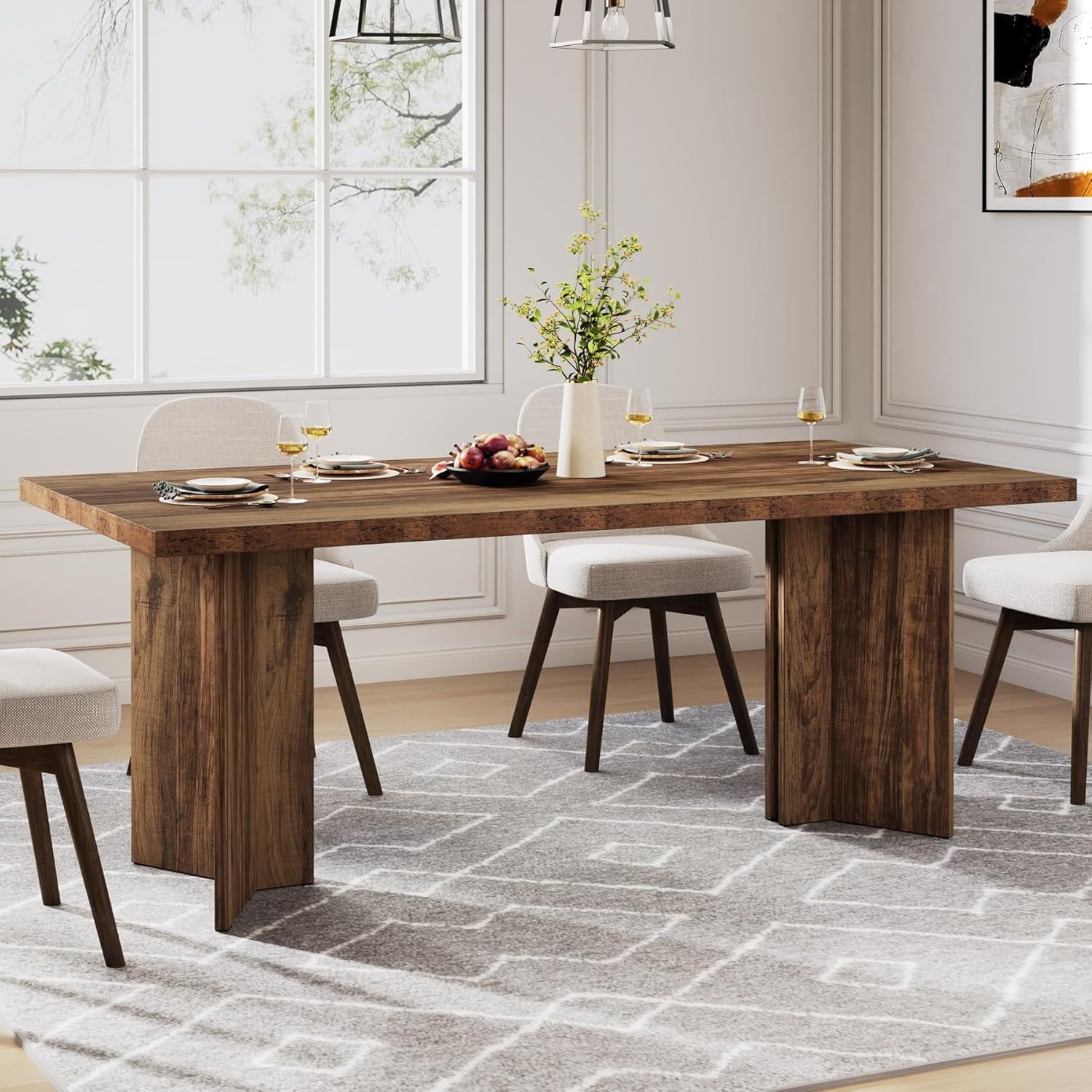 Tribesigns Dining Room Table for 4-6, 63" Farmhouse Wood Kitchen Table ...