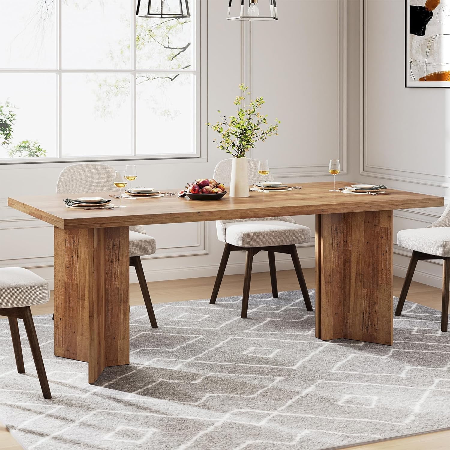 Tribesigns Dining Room Table for 4-6, 63" Farmhouse Wood Kitchen Table ...