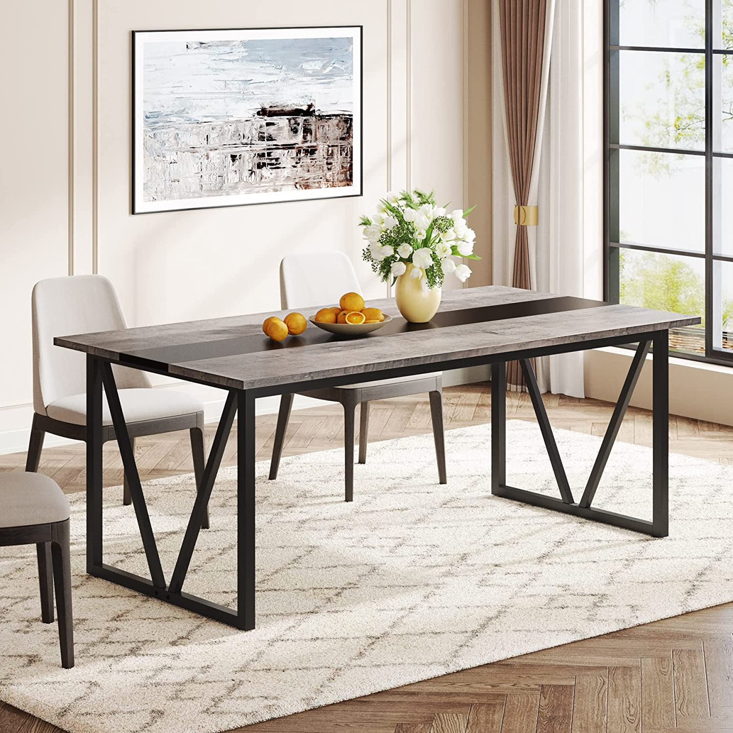 Tribesigns Big Dinner Table, Solid Wooden 70.8'' Industrial Furniture ...