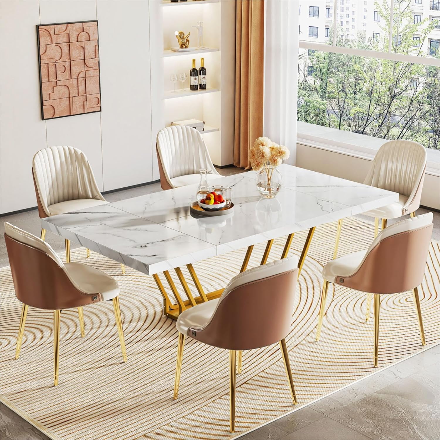 "Tribesigns Modern Kitchen Dining Table, 63"" Rectangular Wood with ...