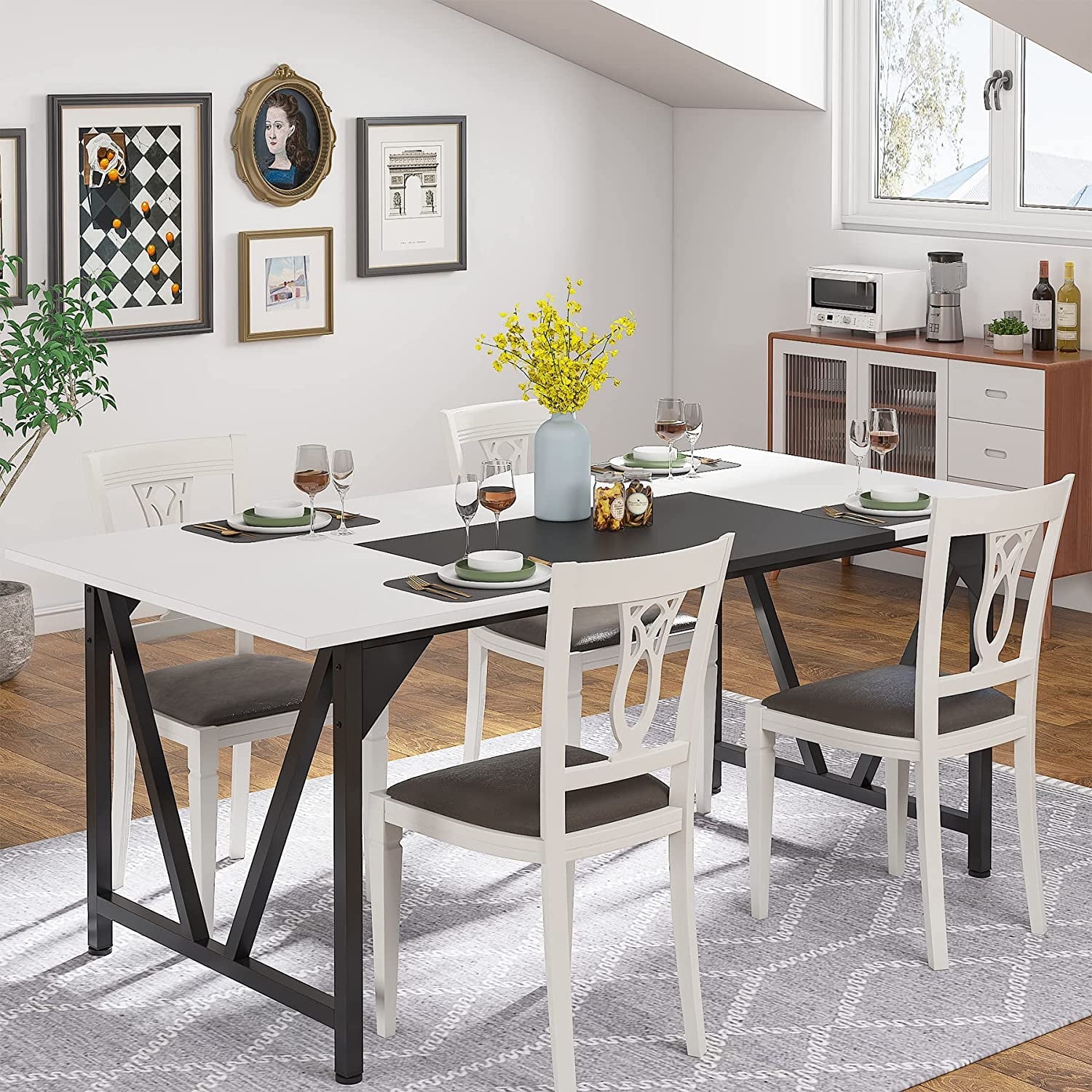 Tribesigns Modern Wooden Dining Table, Heavy-Duty Metal, Seats 6-8 ...