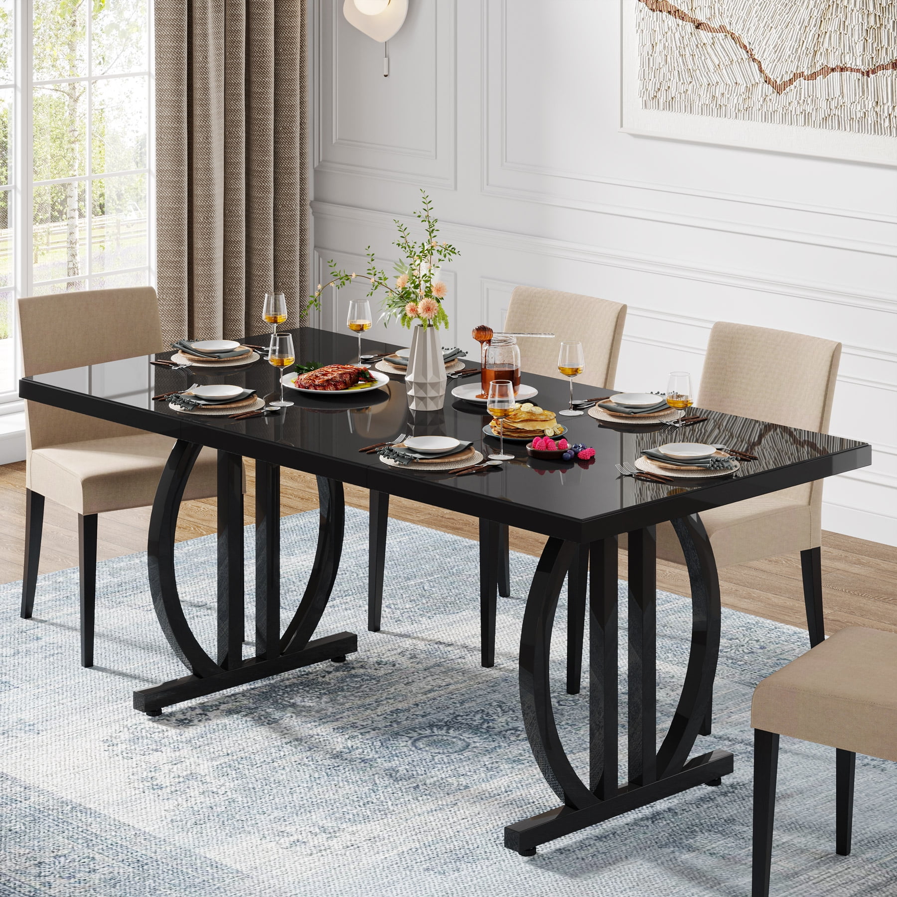 Tribesigns Large Dining Table, 63 in. Seats 4-6, Heavy Duty Metal Frame ...