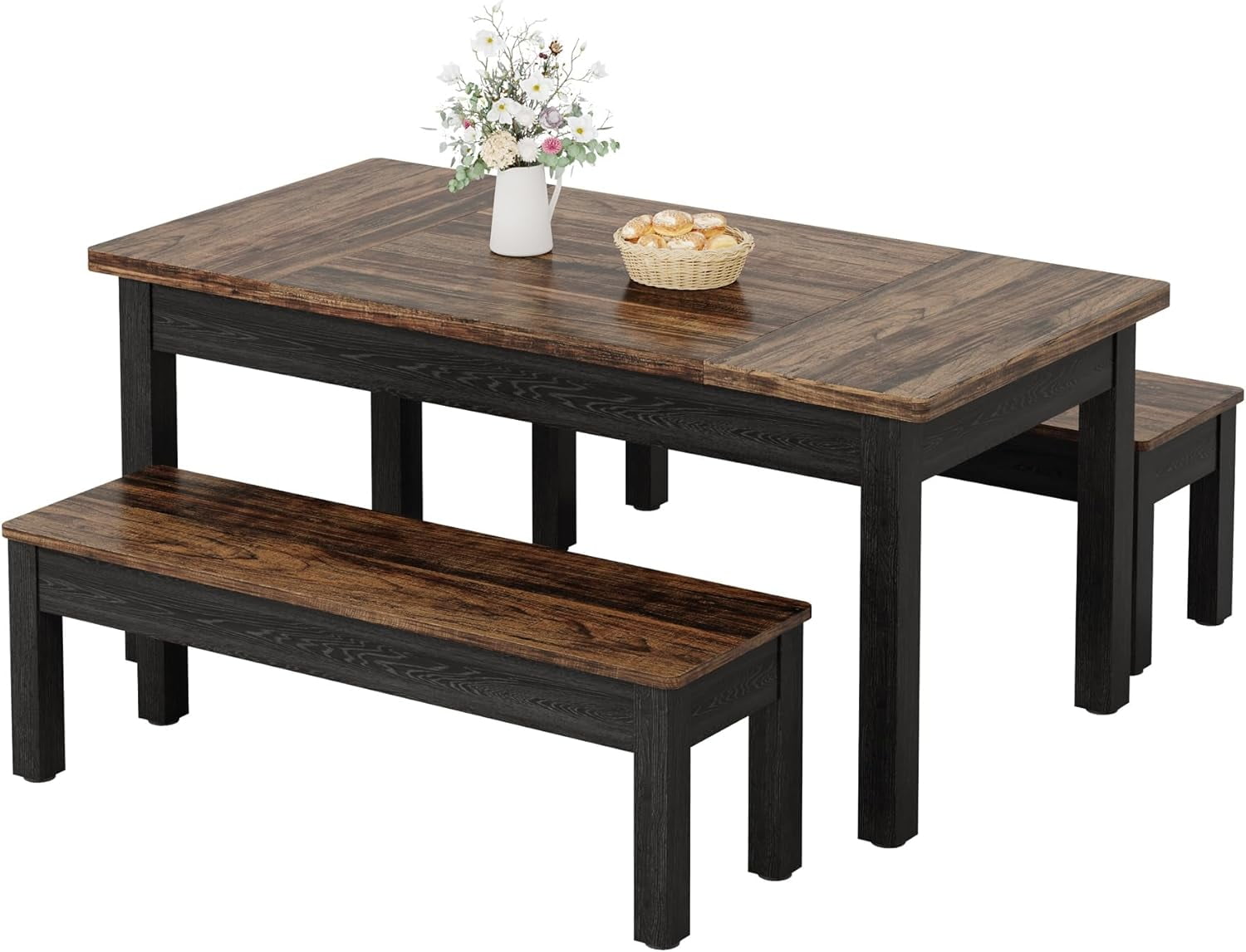 Tribesigns Dining Table Set for 4-6, 3 Pieces Wood Kitchen Table with 2 ...
