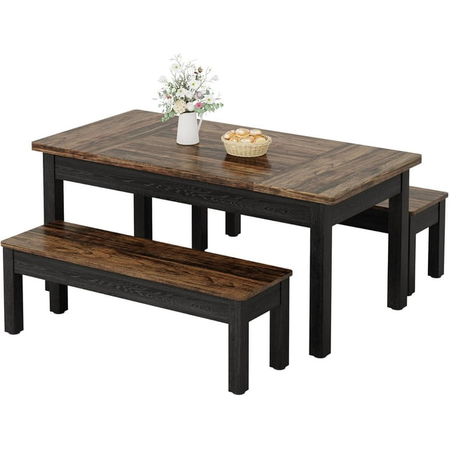 Tribesigns Dining Table Set for 4-6, 3 Pieces Wood Kitchen Table with 2 ...